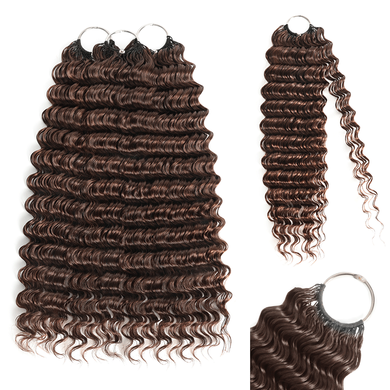 RhisoHair 3Packs #4 Chocolate Brown With 2Packs Natural Black Deep Wav ...